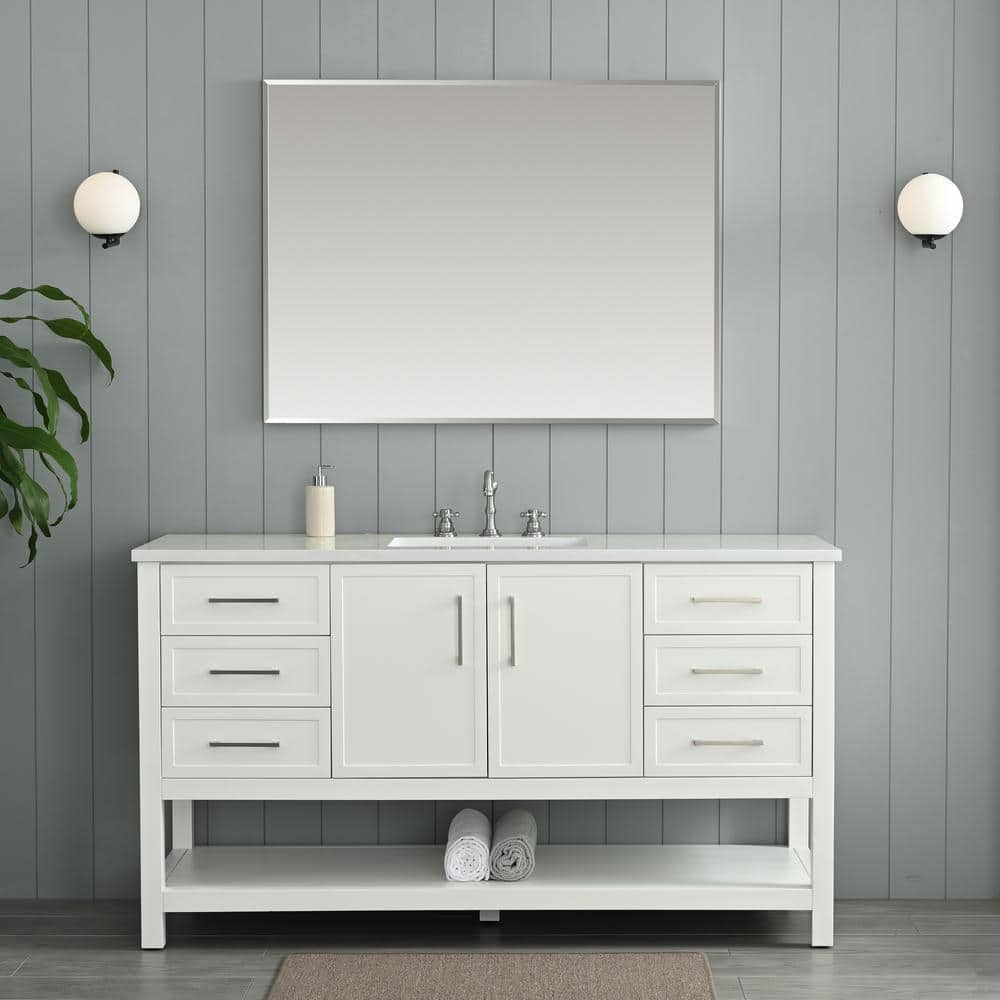 SUDIO Arlo 60 in. W x 22 in. D x 34 in. H Bath Vanity in White with ...