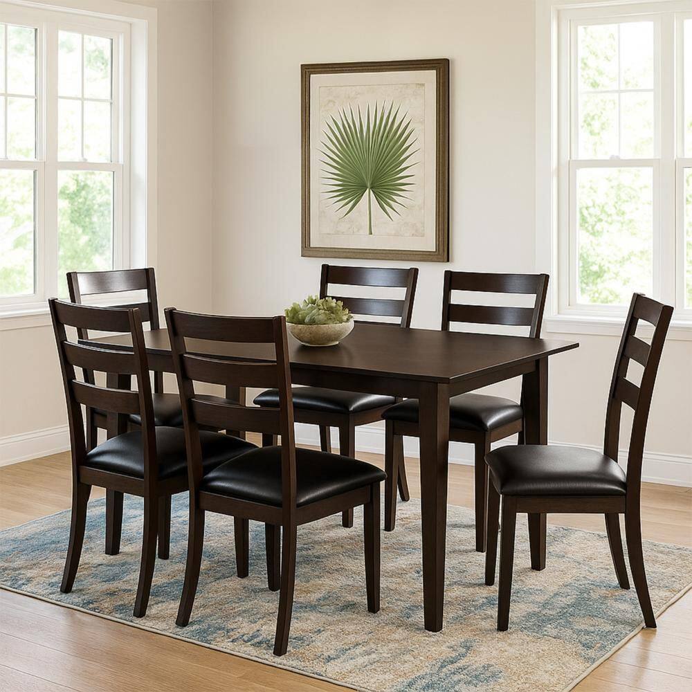 Benjara Brown Wood Rectangle 59 in. 4-Legs Base Dining Table Seating ...