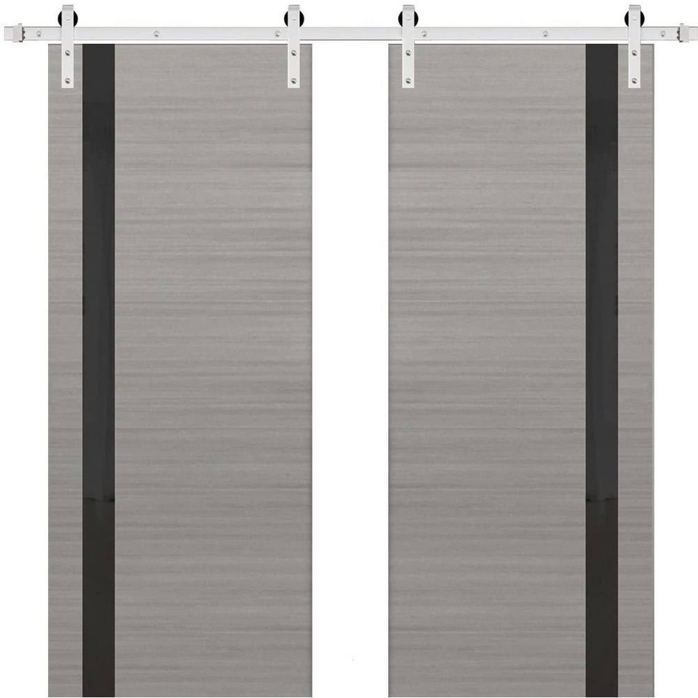 Sartodoors 42 in. x 80 in. 2 Panel Frosted Glass Gray Ash Solid Wood ...
