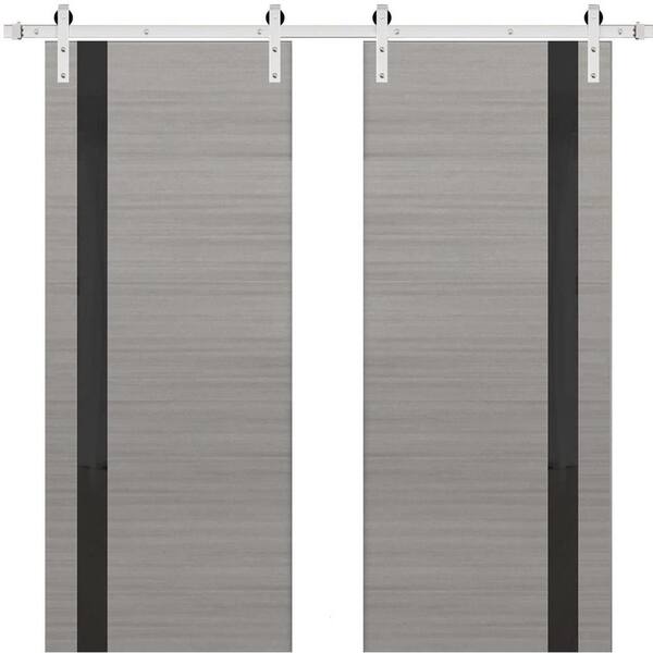 Sartodoors 42 in. x 80 in. 2 Panel Frosted Glass Gray Ash Solid Wood ...