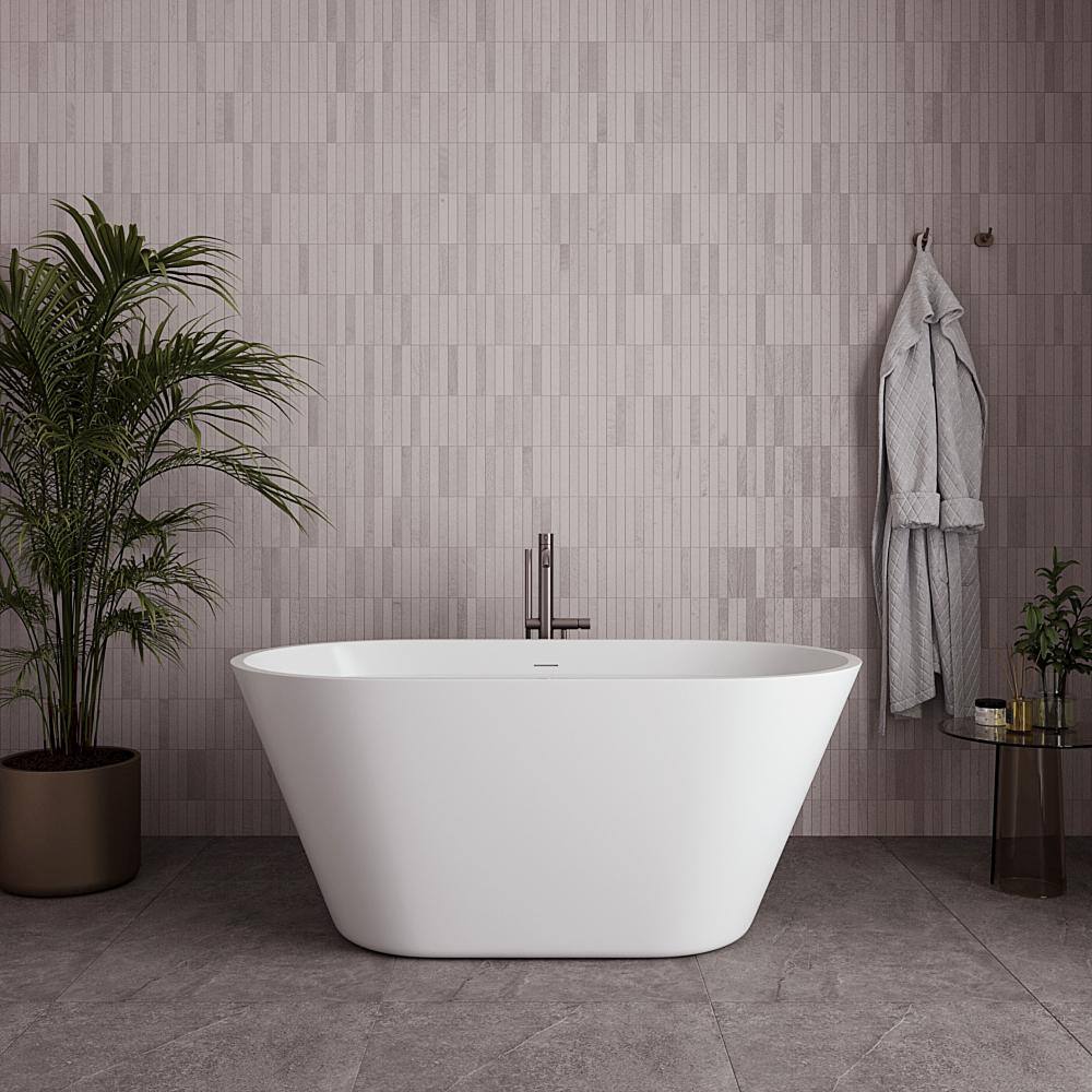 Streamline 54 in. x 30 in. Acrylic Freestanding Soaking Bathtub in Glossy White with Brushed ...