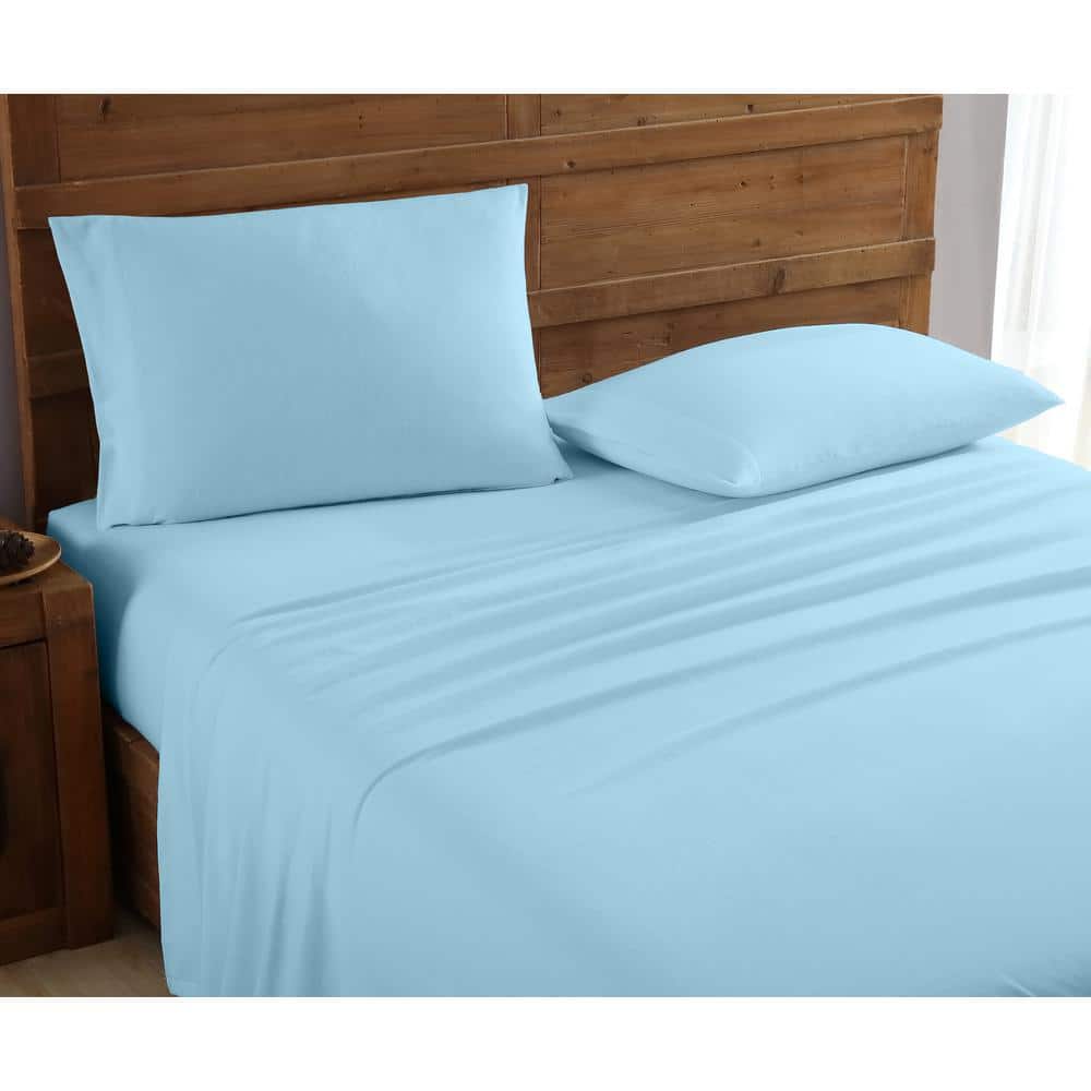 Morgan Home Geraldine 100% Cotton Light Blue Flannel Queen Sheet Set ...