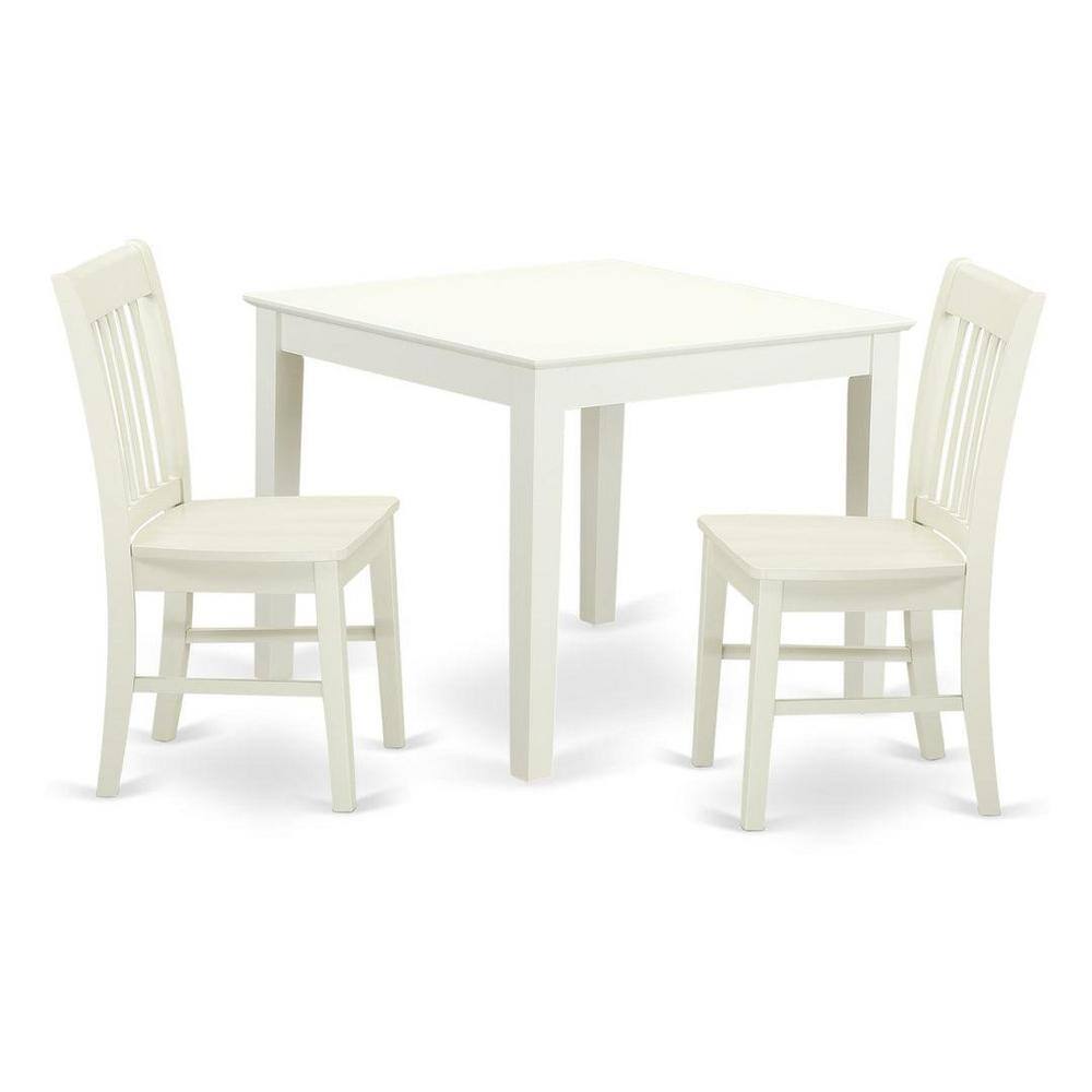 East West Furniture 3-Piece Linen White Finish Solid Wood Top Dining ...