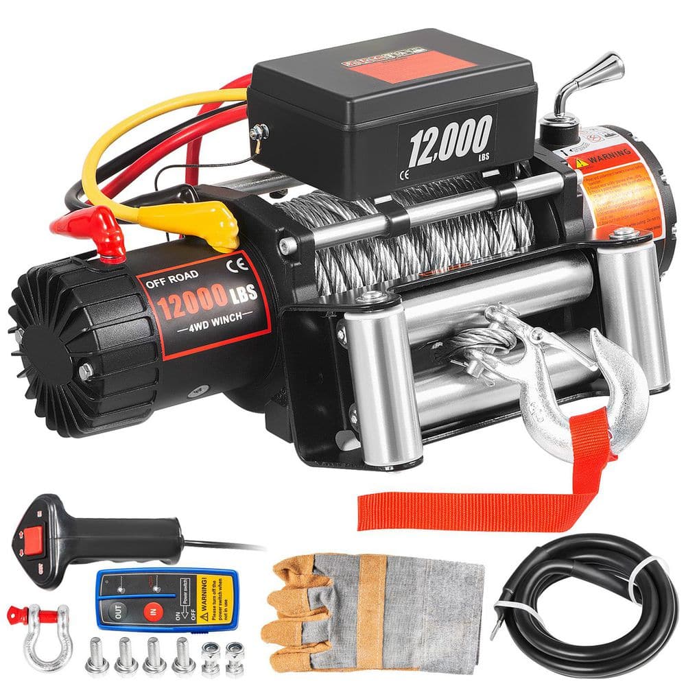 SKYSHALO 12000 lbs. Truck Winch 85 ft. Electric Winch Steel Cable 12 ...