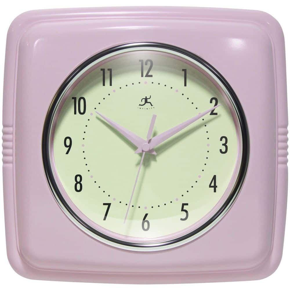 Infinity Instruments Square Retro Pastel Pink Wall Clock 13228PP-4103 ...