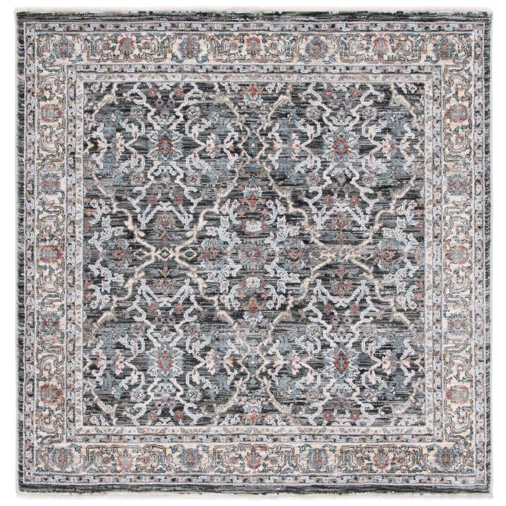 SAFAVIEH Artifact Charcoal/Gray 4 ft. x 4 ft. Border Floral Ornate ...