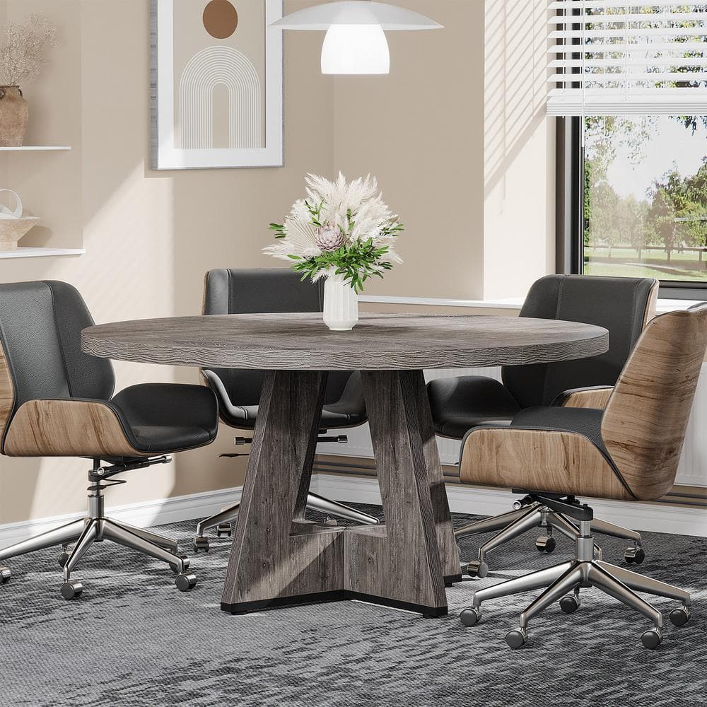 BYBLIGHT Moronia 47.25 in. Round Conference Table for 4-People, Small Gray Business Meeting ...
