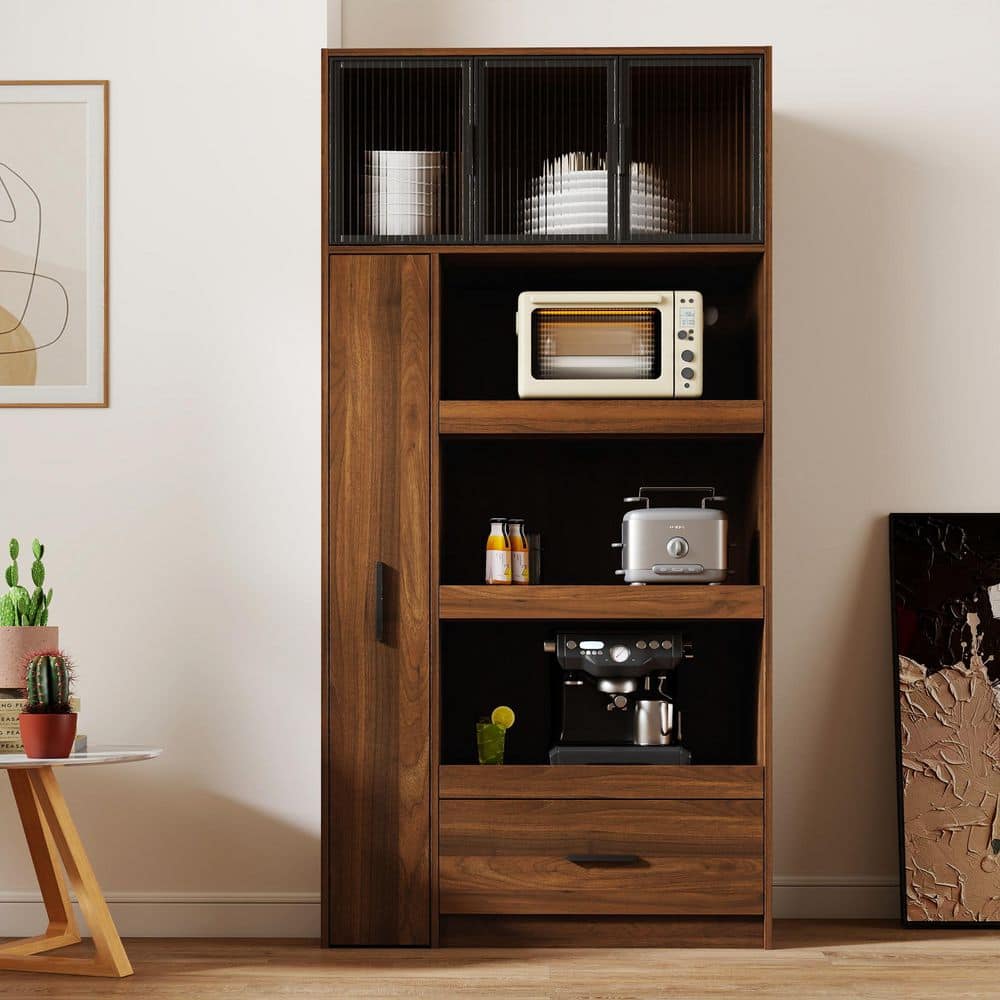 Noble House Aimee Walnut Wood 70.9 in. Kitchen Pantry Cabinet with ...