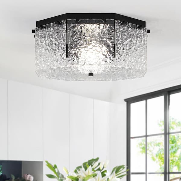 Reviews for ETONIMERR 2-Light 13 in. Black Flush Mount Ceiling Light ...