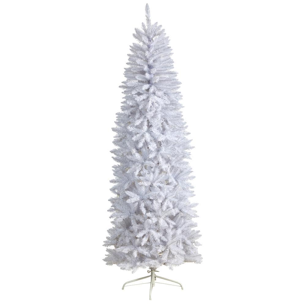 Nearly Natural 7 ft. Slim White Artificial Christmas Tree with 995 ...