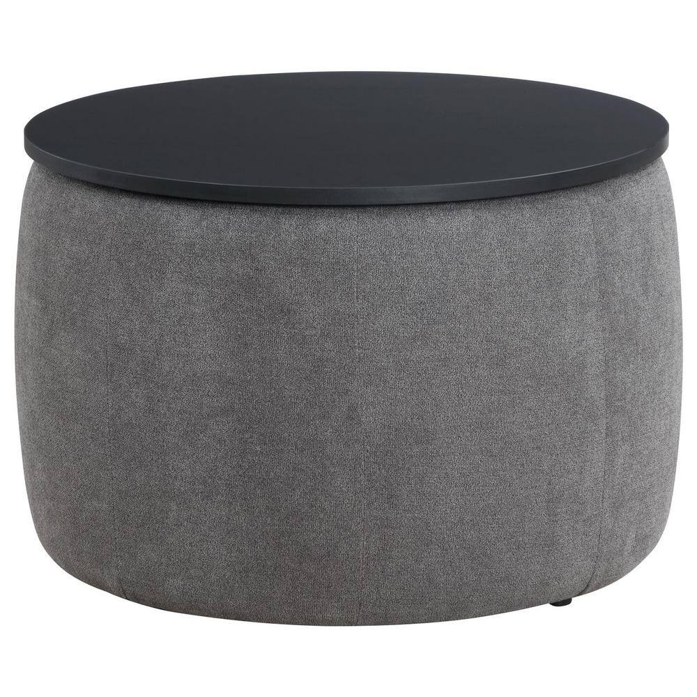 Coaster Tesoro Gray and Black Chenille Upholstered Round Lift Top ...