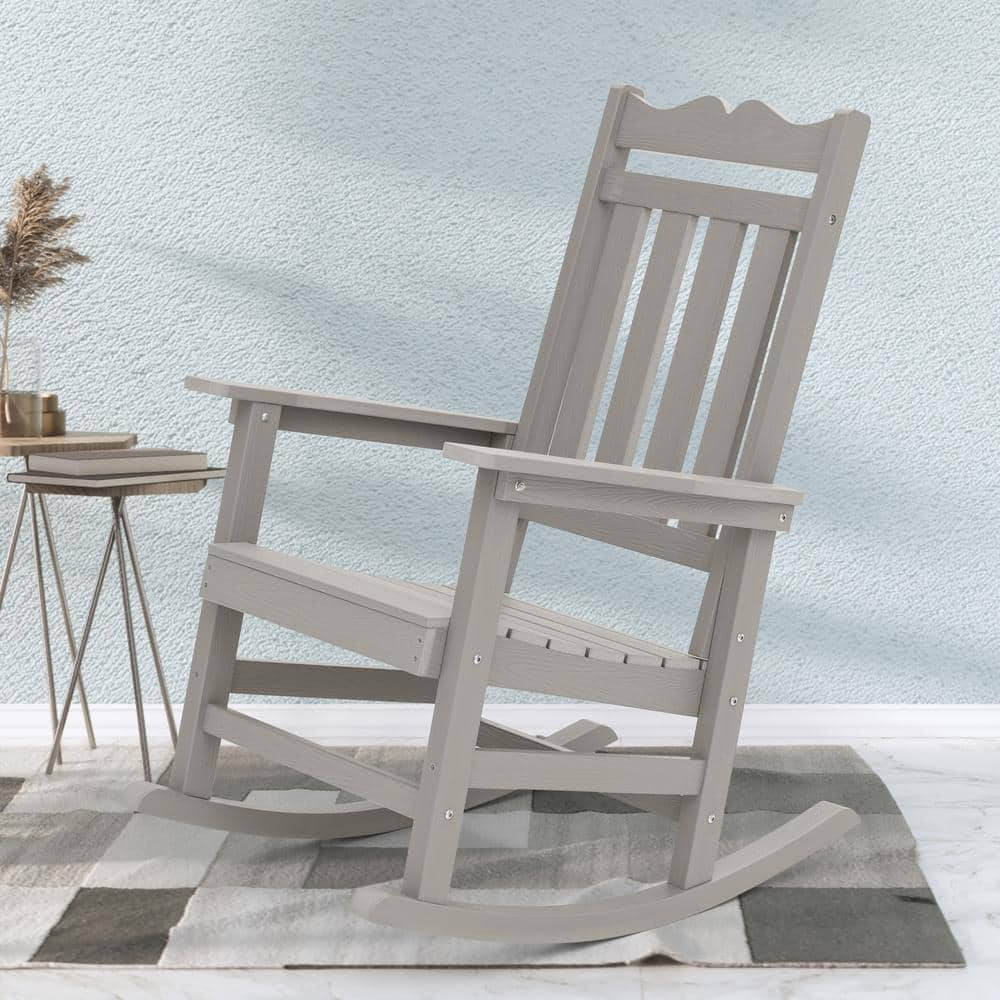 Sonkuki Light Gray Plastic Adirondack Rocking Chair with Big Armrest ...