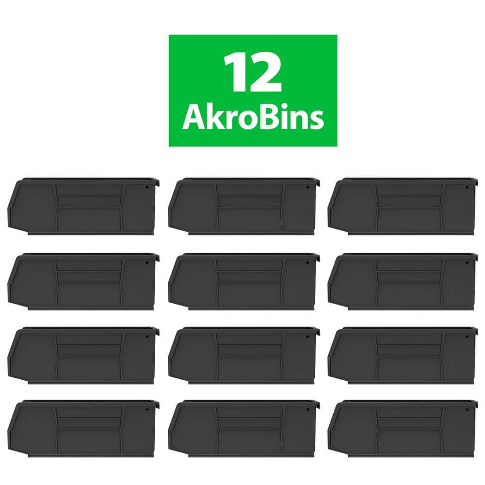 Akro-Mils 30224 Plastic Stackable Storage Bins, 11 in. x 4 in. x 4 in. Black, 12-pack 30224 ...