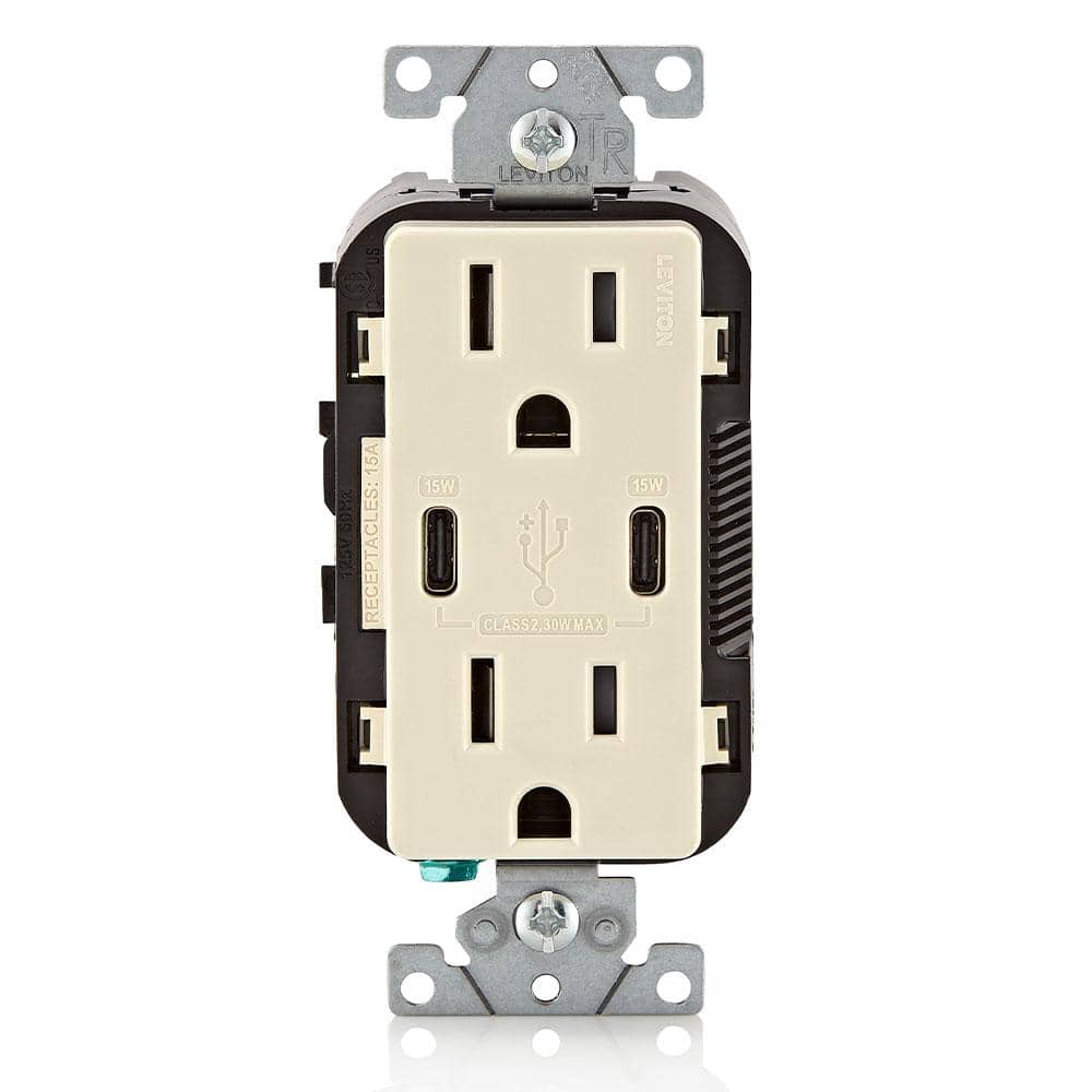 Leviton 15 Amp 125 V Tamper Resistant Duplex Outlet/Receptacle, Light ...