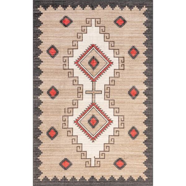nuLOOM Imelda Aztec Machine Washable Brown 7 ft. x 9 ft. Area Rug ...