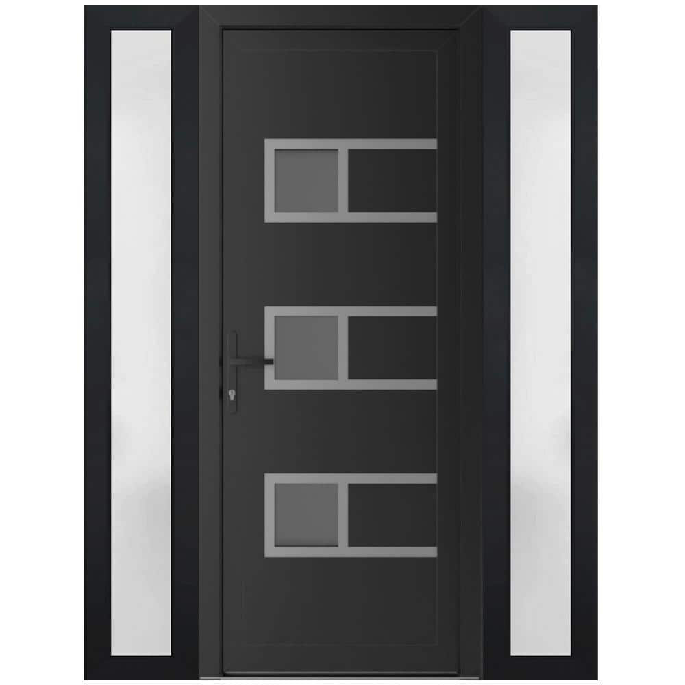 VDOMDOORS 62 in. x 80 in. Right-hand/Inswing Frosted Glass Matte Black ...