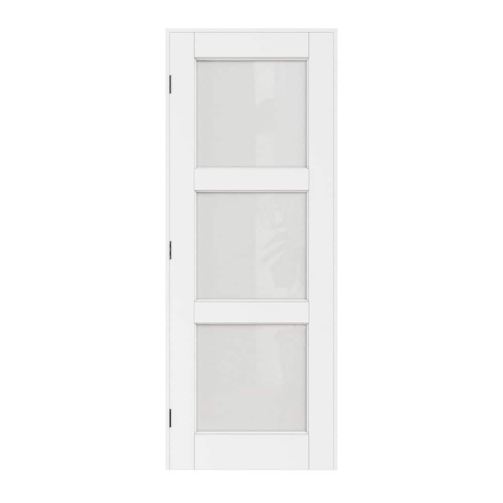 ARK DESIGN 28 in. x 80 in. Right 3-Lite Frosted Glass White Wood ...