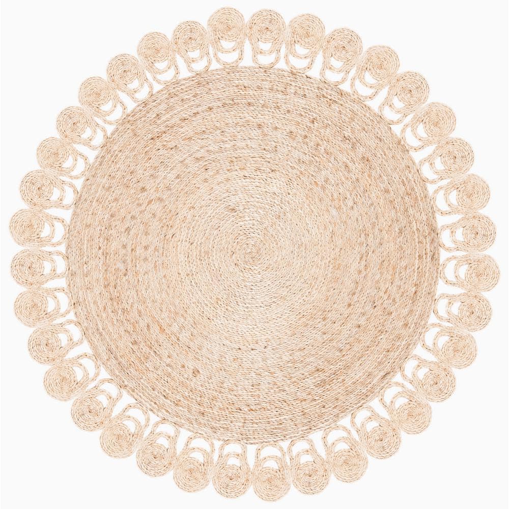 SAFAVIEH Natural Fiber Beige Doormat 3 ft. x 3 ft. Woven Floral Round ...