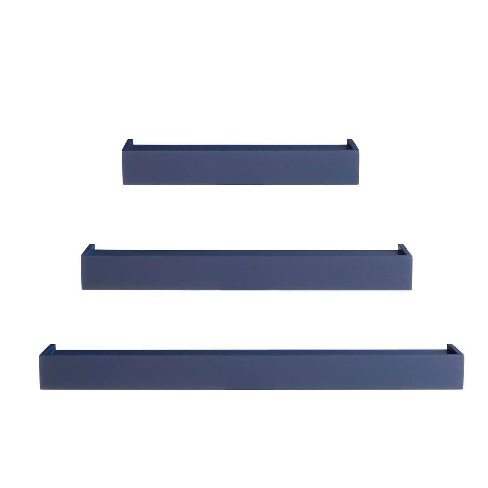 StyleWell Modern Midnight Blue Wood Floating Wall Shelf (Set of 3) (36 ...