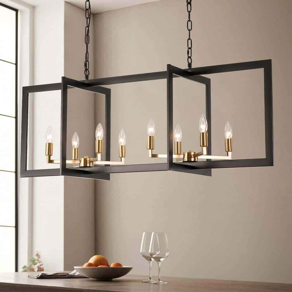 RRTYO Morgan 8-Light Modern Vintage Black and Brass Rectangular Pendant ...