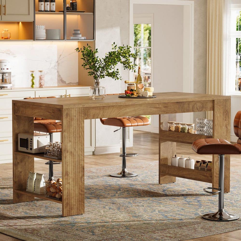 TRIBESIGNS WAY TO ORIGIN Halseey Brown Wood 63 in. Kitchen Island with Storage, Farmhouse ...