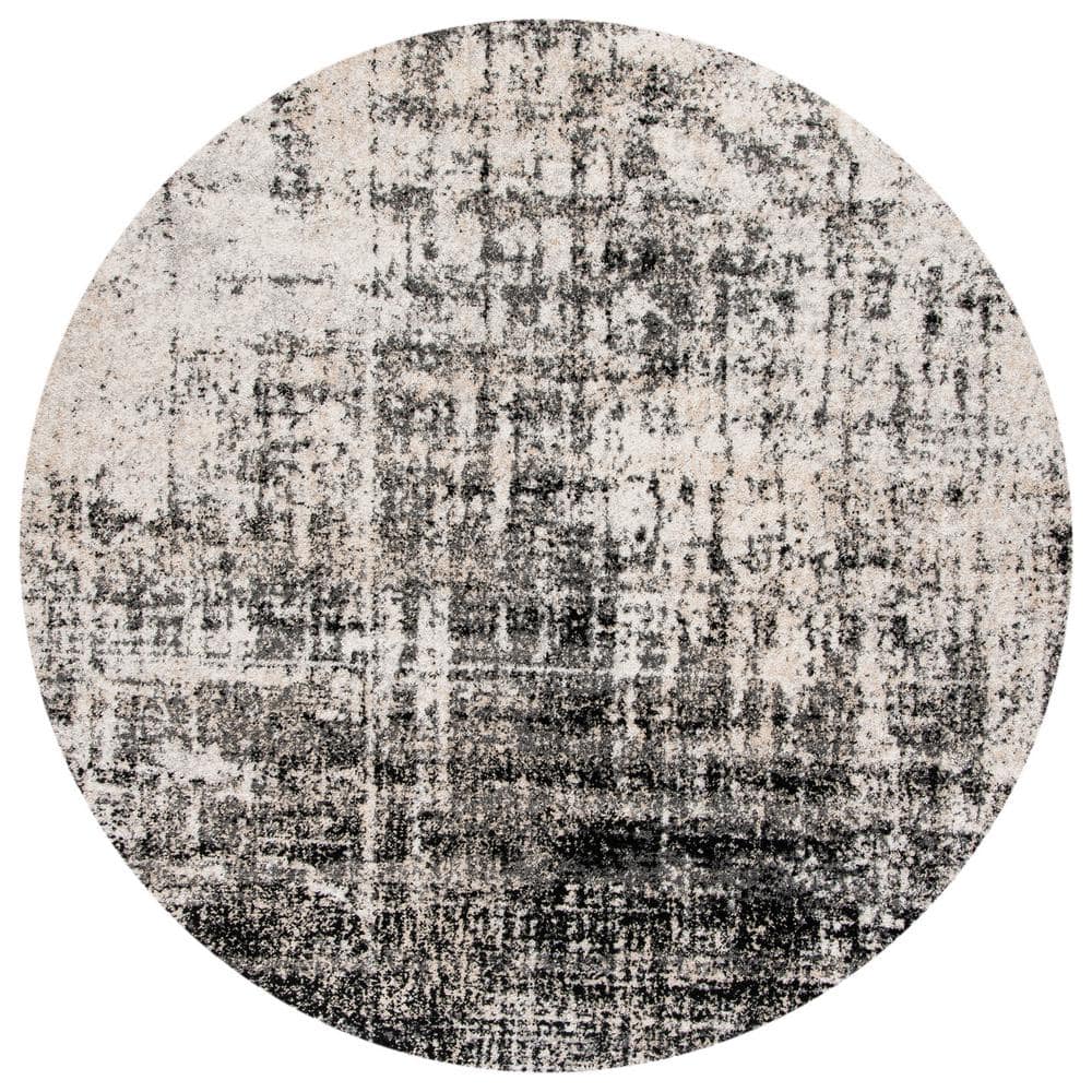 SAFAVIEH Adirondack Silver/Black 6 ft. x 6 ft. Round Abstract Area Rug ...