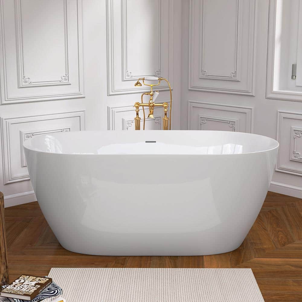 ANGELES HOME 55 in. x 27.5 in. Acrylic Freestanding Soaking Bathtub ...