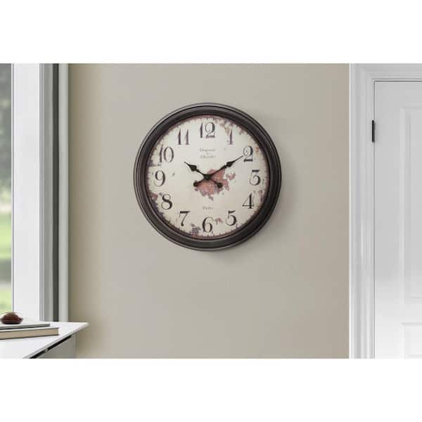 20 in. Round Transitional Brown Analog Wall Clock CKJY2408-B - The Home ...
