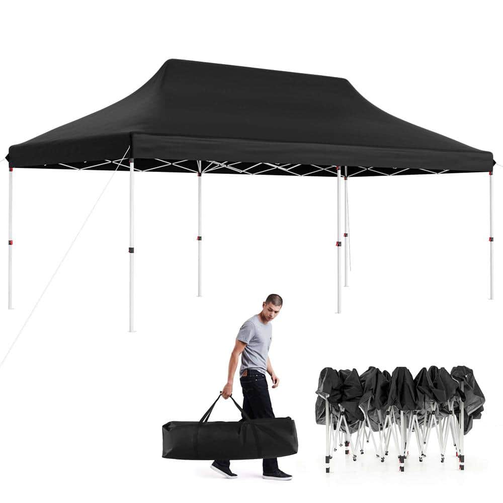 Costway 10 ft. x 20 ft. Black Pop-up Canopy Sun Protection Tent with ...