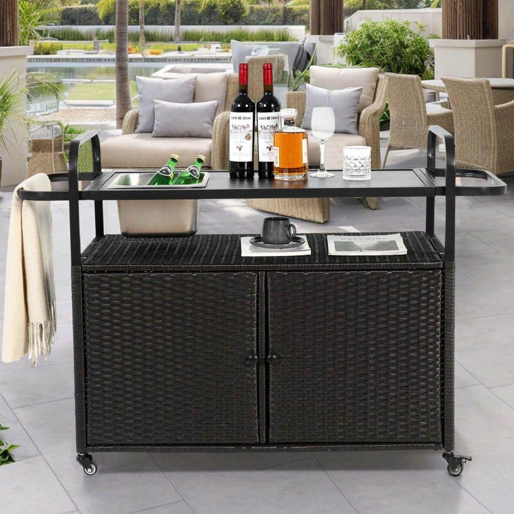 SUNRINX Black Wicker Outdoor Serving Bars with Ice Bucket SRHWLDC0204 ...