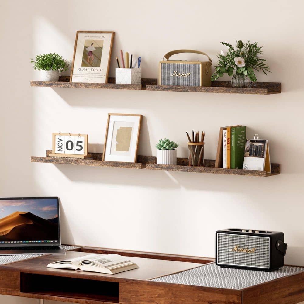 23.6 in. W x 5.1 in. D Brown Floating Shelves Wall Shelves Storage Set ...