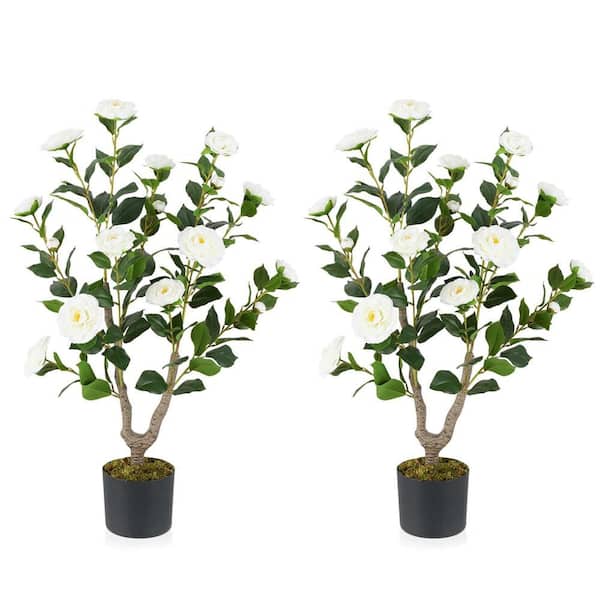HONEY JOY 2-Piece 36 in. Artificial Camellia Tree Fake Potted Tree ...