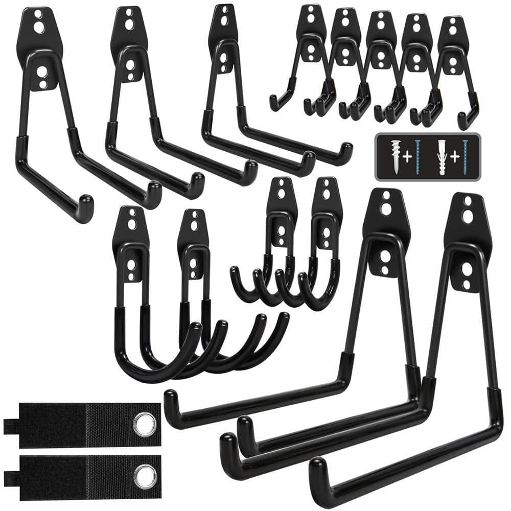 SenQWFa Heavy Duty Steel Garage Hooks Set with Anti-Slip Coating, Wall Mount Utility Storage ...