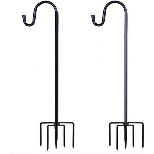 92 in. Tall 2-Pack Heavy-Duty Black Metal Outdoor Double Shepherd Hooks ...
