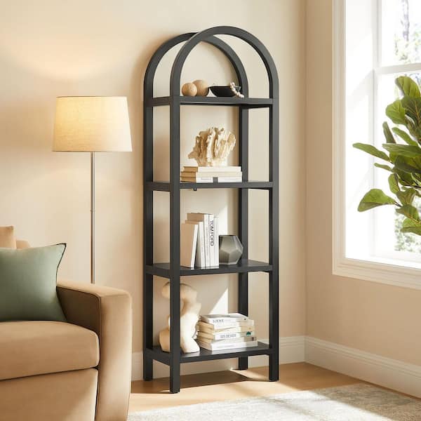 MODWAY Vexley 72 in. Tall Narrow Arched Wood Bookcase in Black EEI-7316 ...