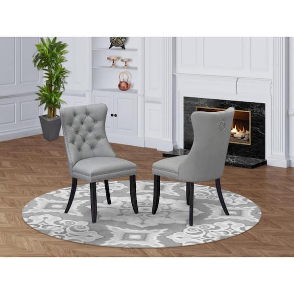 East West Furniture Sand Blasted Black Parson Kitchen Chairs Light Gray Faux Leather Upholstered Dining Chairs Set of 2 DAPFF27 440 HD
