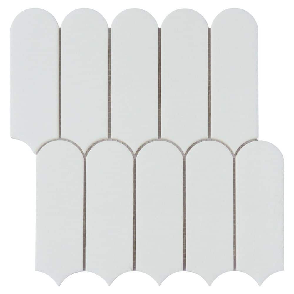 MOLOVO Moonlit Arches Crystal White 10.4 in. x 9.77 in. Picket Polished ...
