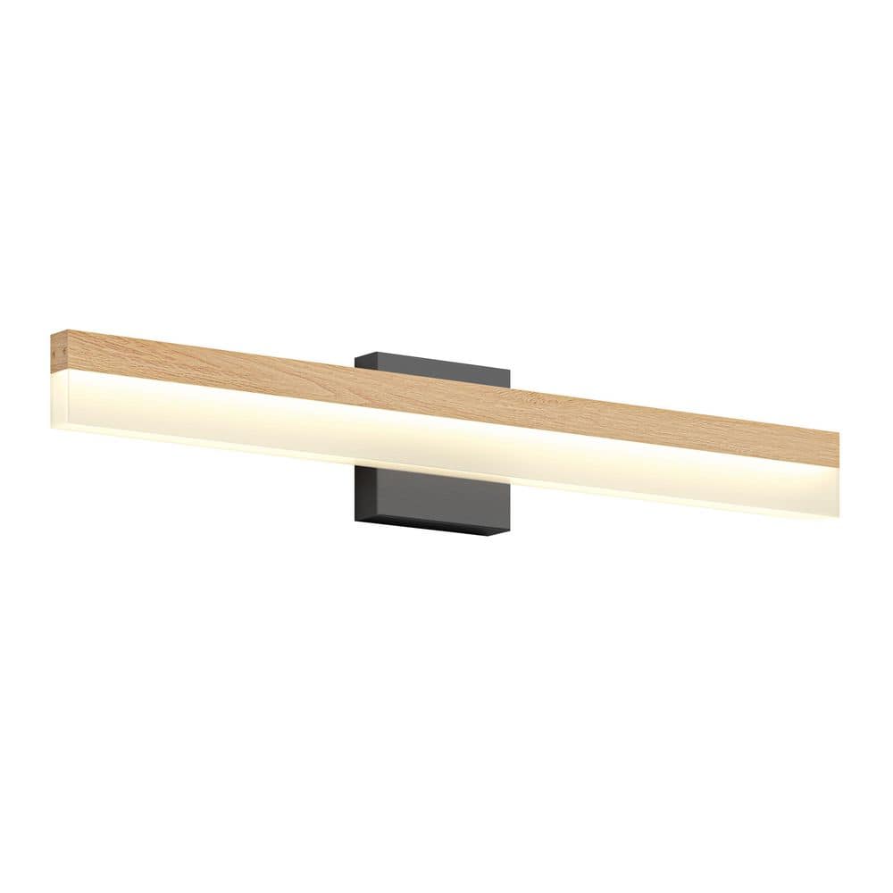 Artika Neil 27 in. 1-Light Black and Wood 5CCT Integrated LED Wall ...