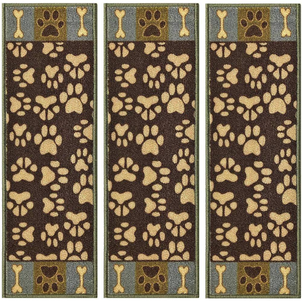 RugStylesOnline Indoor Pet Paw and Bone Design Green Brown 8-1/2 in. x ...