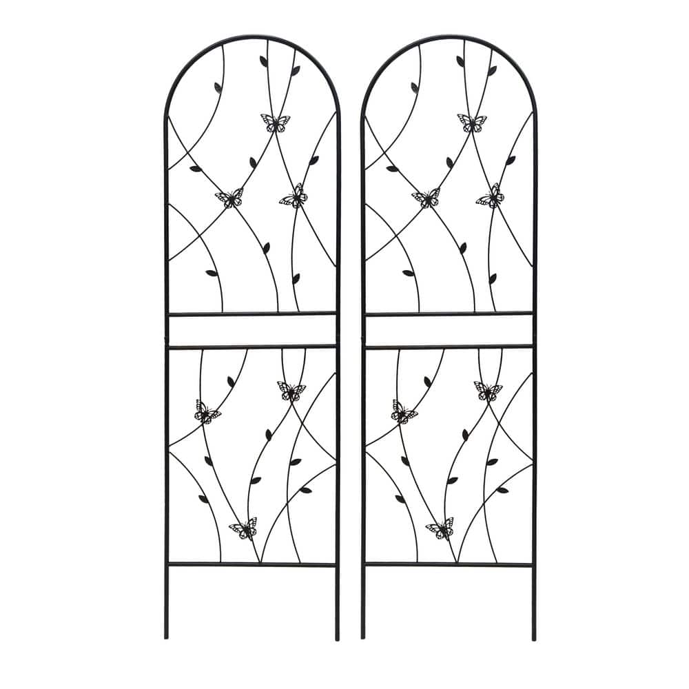 2-Pack 71 in. Height Black Metal Garden Trellis, Rustproof Climbing ...