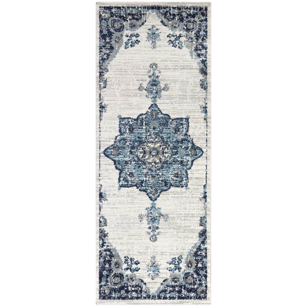StyleWell Aurora 2 ft. 7 in. x 7 ft. Teal Medallion Runner Area Rug ...