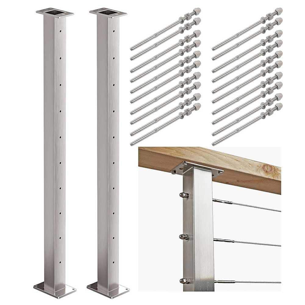 Afoxsos Stainless Steel 40.5 in. x 2 in. Cable Railing Posts w/ 1/8 ...
