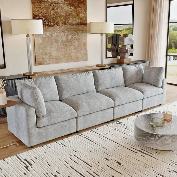 Magic Home 134 in. Square Arm Chenille Fabric 4-Piece Modular Free ...