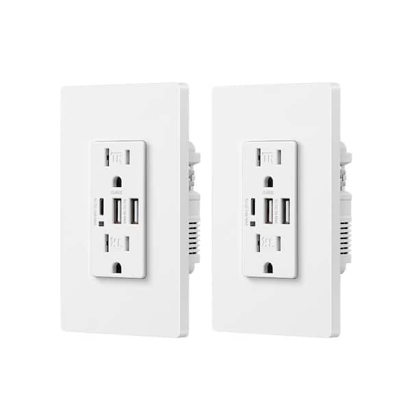 DEWENWILS White 15 Amp Tamper Resistant Receptacle Outlet with 3-Port ...