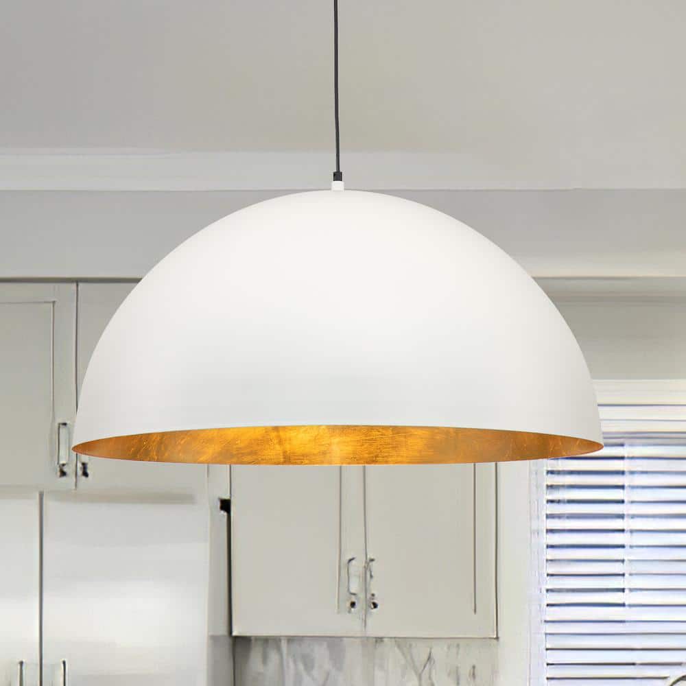 HUOKU PCover 23 in.Dia Large Lighting 1-Light White Farmhouse Dome ...