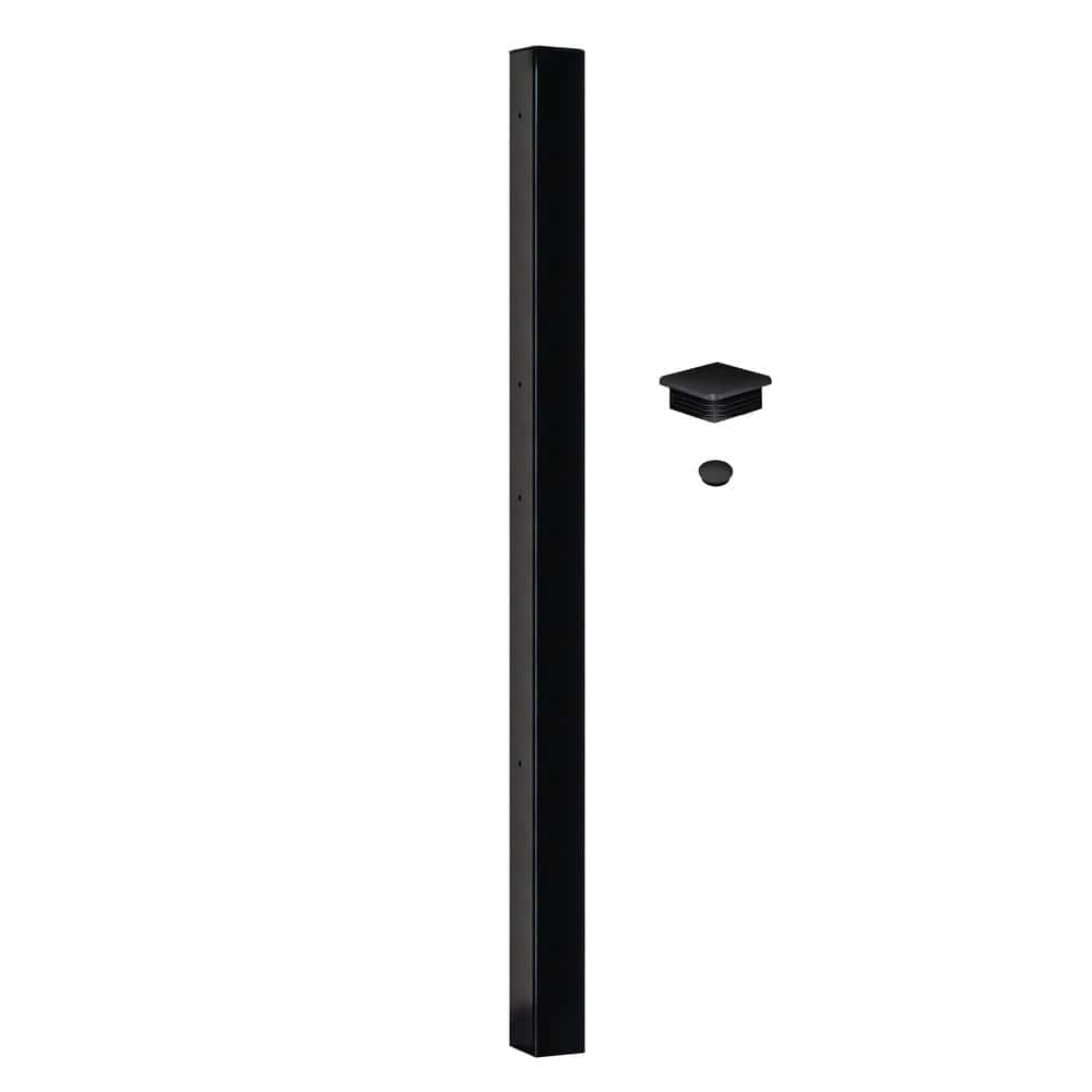 OUTDECO 67 in. x 2 in. Black Galvanized Steel Fence Post for Decorative ...