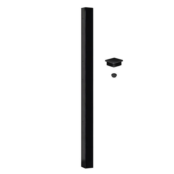 OUTDECO 67 in. x 2 in. Black Galvanized Steel Fence Post for Decorative ...