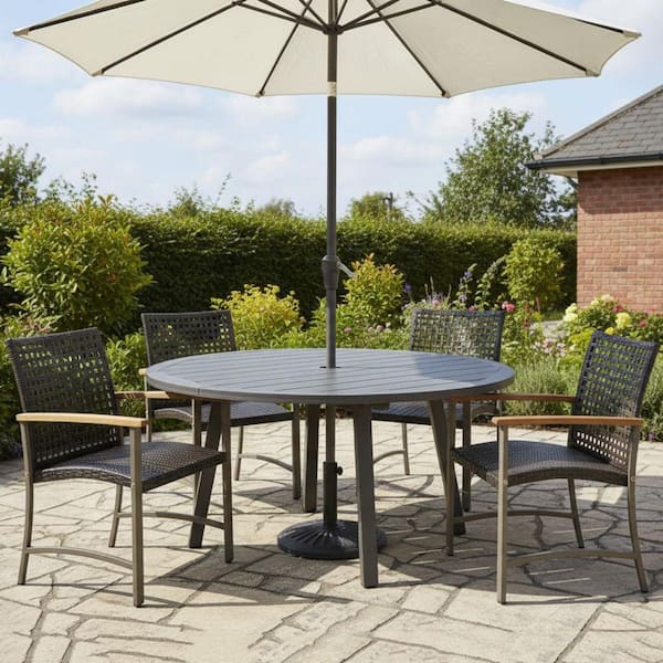 Mix Brown PE Wicker and Heavy-Duty Metal Outdoor Dining Chair (Set of 4 ...
