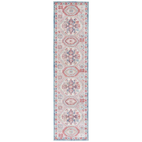 SAFAVIEH Cabana Rust/Blue/Ivory 2 ft. x 9 ft. Ornate Aztec Indoor ...