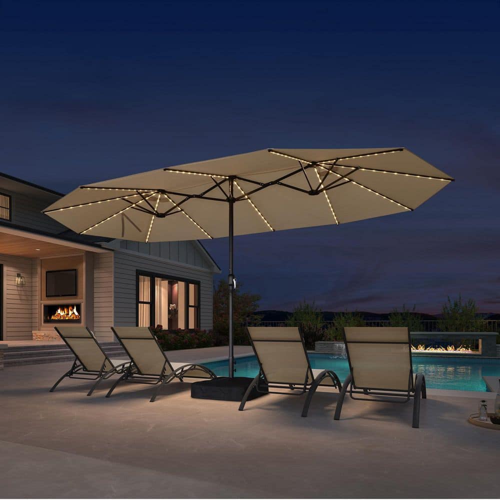 PURPLE LEAF 15 ft. Solar LED Lights Market Umbrella with Double-Sided ...